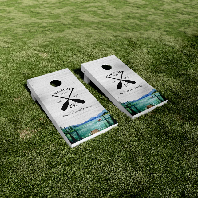 Rustic Lake House Themed Family Cornhole Set | Zazzle