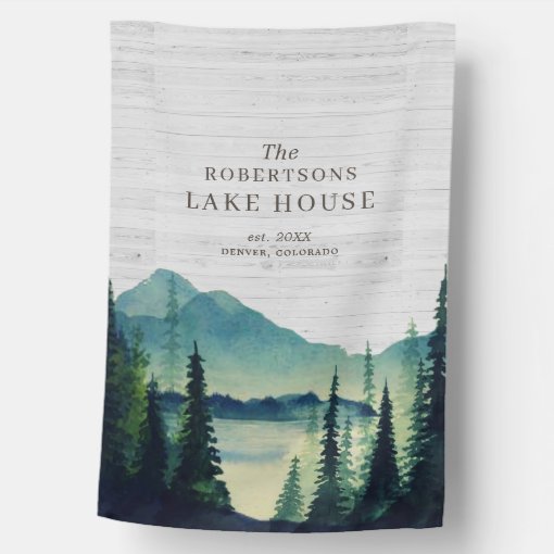 Rustic Lake House Themed Family Name House Flag | Zazzle