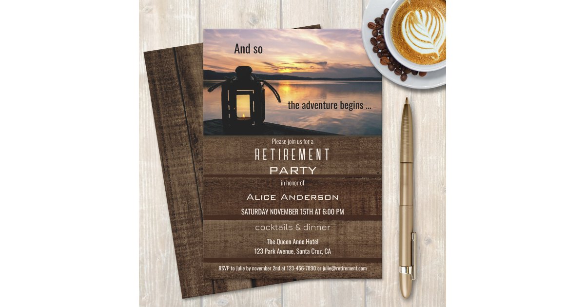 Rustic Lake Lantern Sunset Retirement Party Invitation | Zazzle