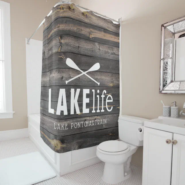 Rustic Lake Life Paddles Personalized Shower Curtain | Zazzle
