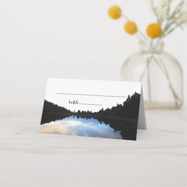 ©Rustic Lake Reflections Lakeside Wedding Escort Place Card | Zazzle