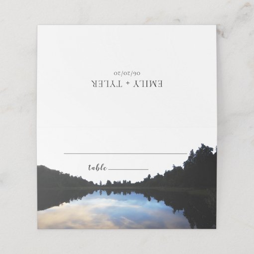 ©Rustic Lake Reflections Lakeside Wedding Escort Place Card | Zazzle