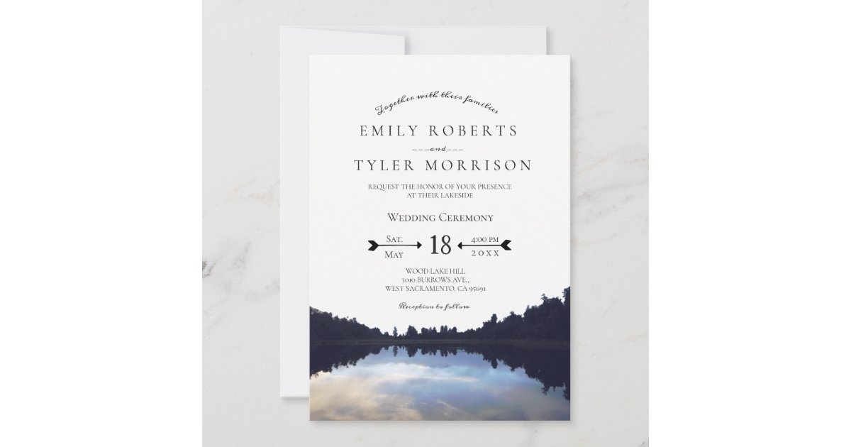 ©Rustic Lake Reflections Lakeside Wedding Invitation | Zazzle