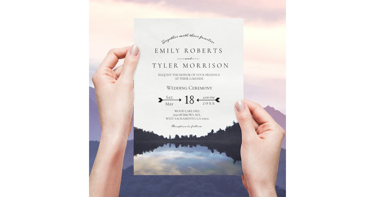 ©Rustic Lake Reflections Lakeside Wedding Invitation | Zazzle