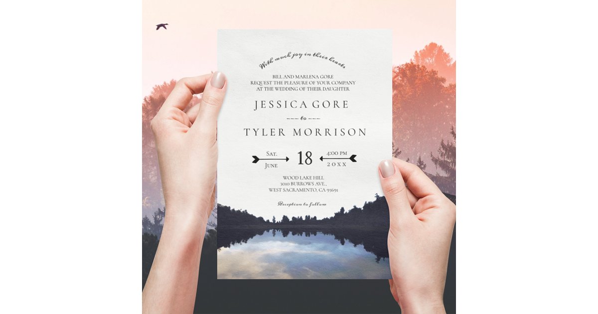 ©Rustic Lake Reflections Lakeside Wedding Invitation | Zazzle