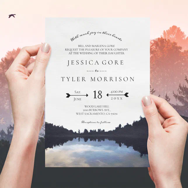 ©Rustic Lake Reflections Lakeside Wedding Invitation | Zazzle