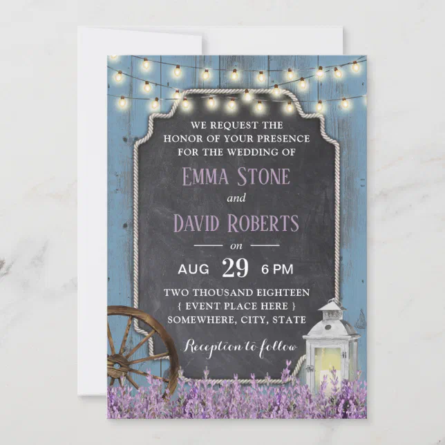 Rustic Lantern Lavender Floral Dusty Blue Wedding Invitation | Zazzle