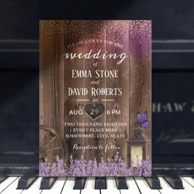 Rustic Lantern Purple Lavender Floral Barn Wedding Invitation | Zazzle