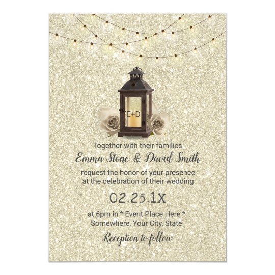 Rustic Lantern & String Lights Modern Wedding Invitation | Zazzle.com