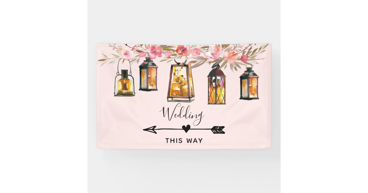 Rustic Lanterns Rose Gold Wedding Directional Banner | Zazzle