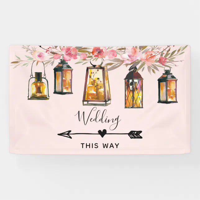 Rustic Lanterns Rose Gold Wedding Directional Banner | Zazzle