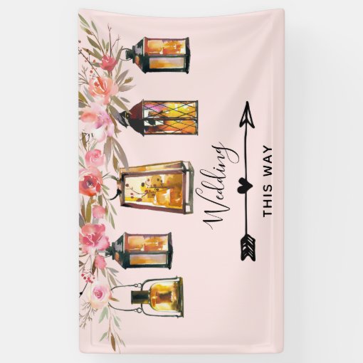 Rustic Lanterns Rose Gold Wedding Directional Banner | Zazzle