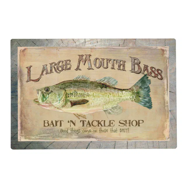 Rustic Large Mouth Bass Lakeside Fishing Cabin Placemat | Zazzle