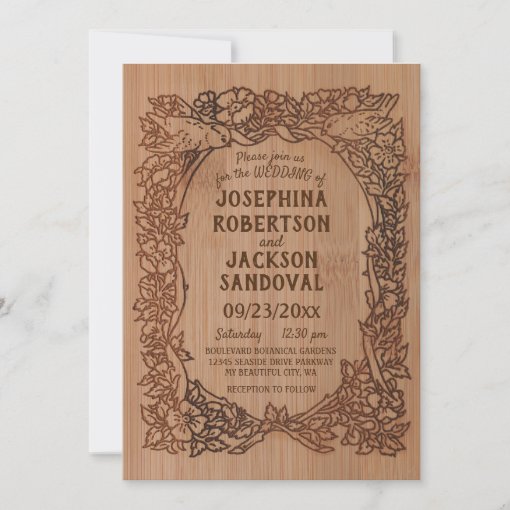 Rustic Laser Engraved Look Bird Floral Wedding Invitation | Zazzle