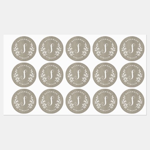 Rustic laurel monogram kids waterproof sticker | Zazzle