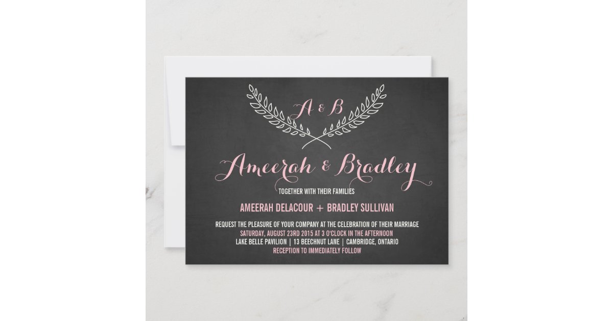 Rustic Laurel Wreath Monogram Wedding Invitation | Zazzle