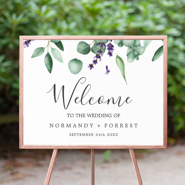 Rustic Lavender and Eucalyptus Welcome Wedding Poster | Zazzle