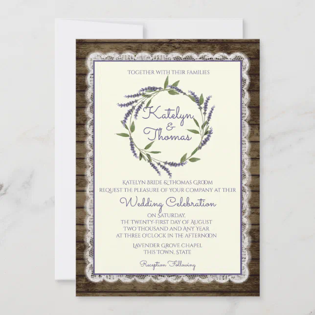 Rustic Lavender and Lace Wedding Invitation | Zazzle