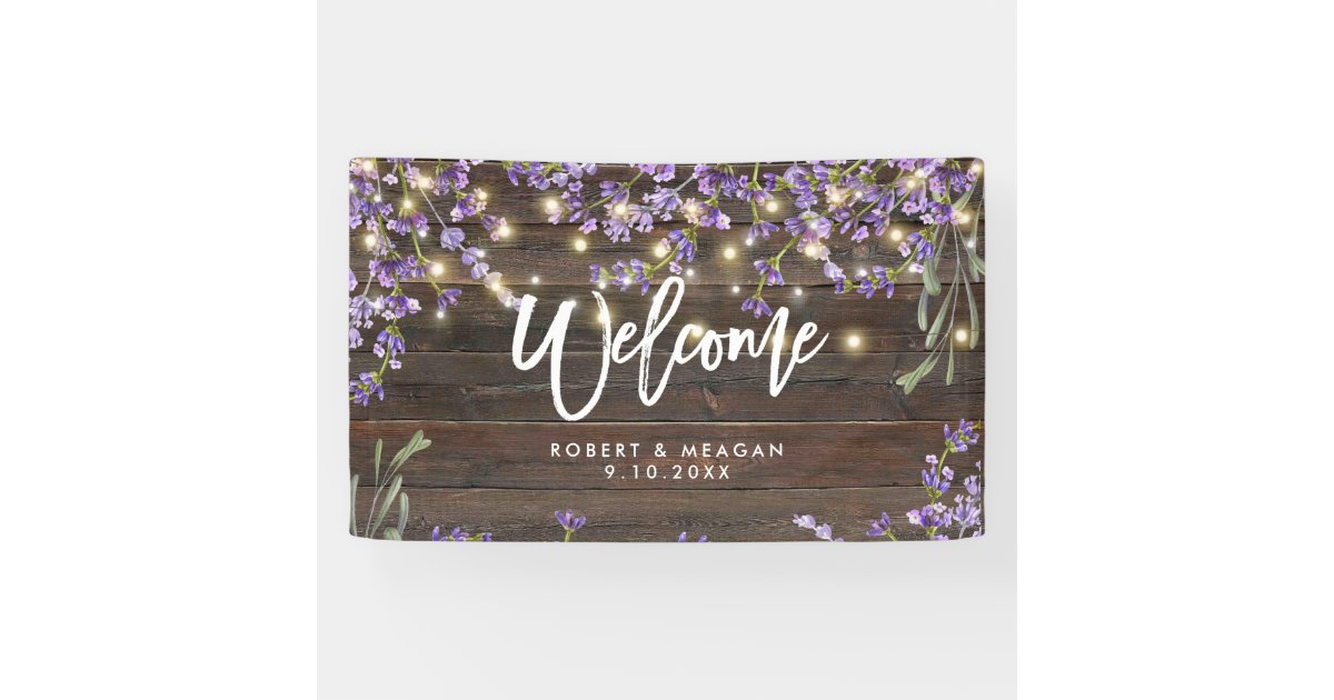 rustic lavender and wood wedding welcome banner | Zazzle