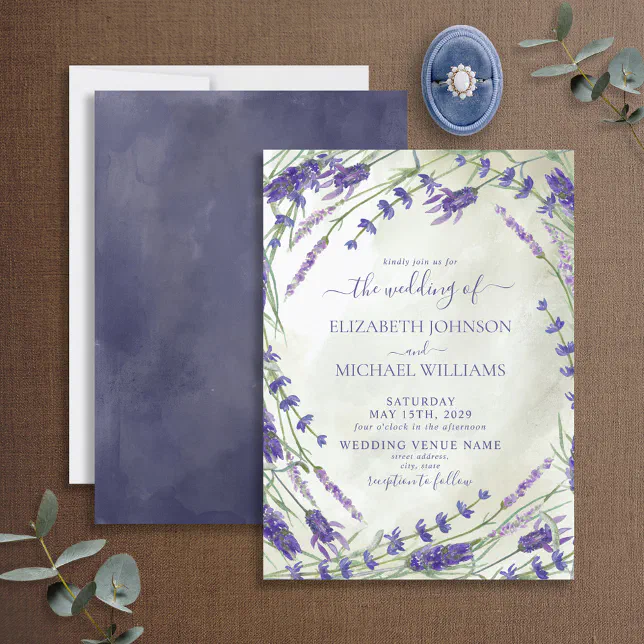 Rustic Lavender Botanical Watercolor Wedding Invitation | Zazzle