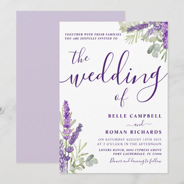 Rustic Lavender & Eucalyptus Sage & Lilac Wedding Invitation | Zazzle