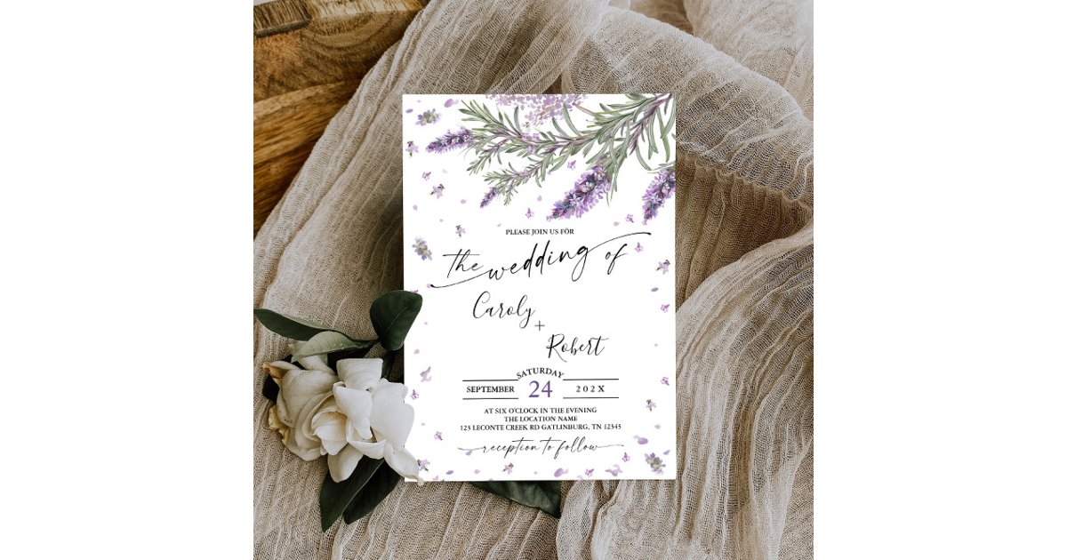 Rustic Lavender Floral Wedding Invitation | Zazzle