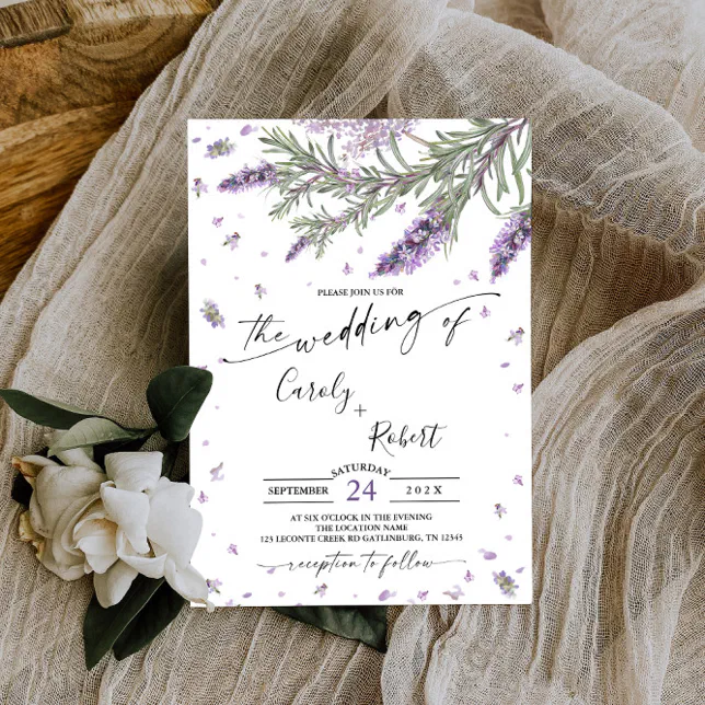 Rustic Lavender Floral Wedding Invitation | Zazzle