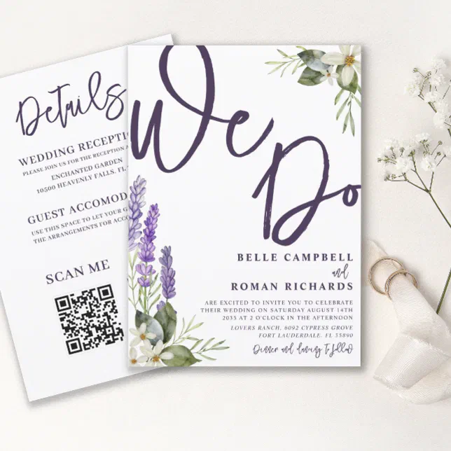 Rustic Lavender & Foliage All-In-One Wedding Invitation | Zazzle