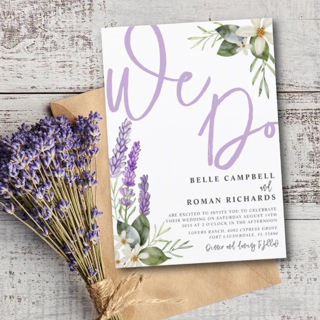 Rustic Lavender & Foliage Watercolor Wedding Invitation | Zazzle