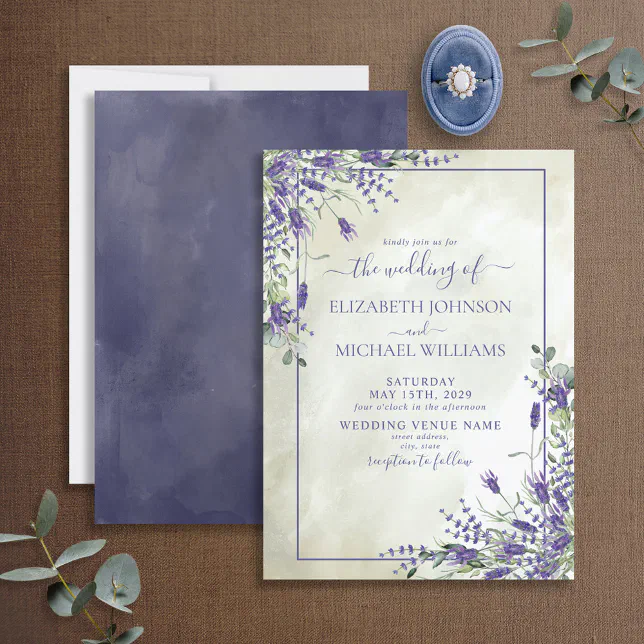 Rustic Lavender Greenery Watercolor Wedding Invitation | Zazzle