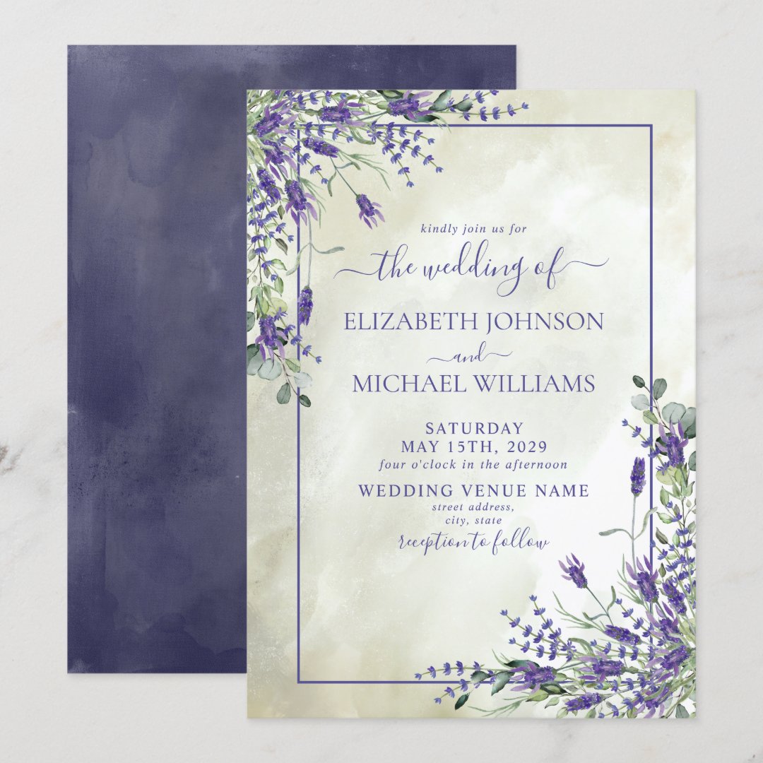 Rustic Lavender Greenery Watercolor Wedding Invitation | Zazzle