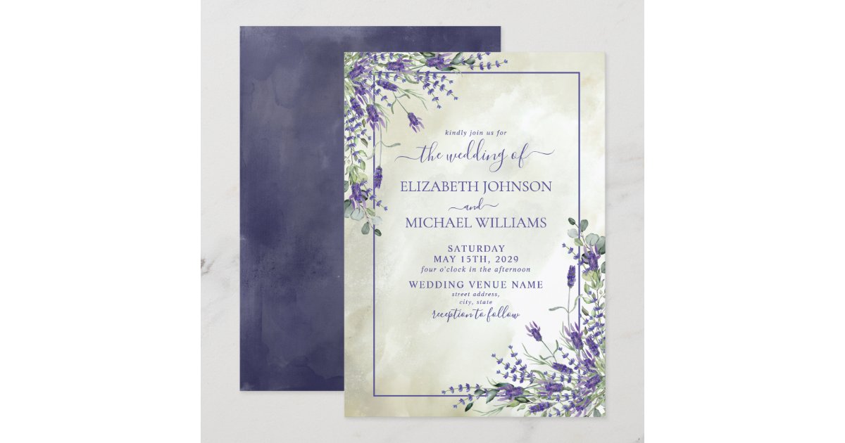 Rustic Lavender Greenery Watercolor Wedding Invitation | Zazzle