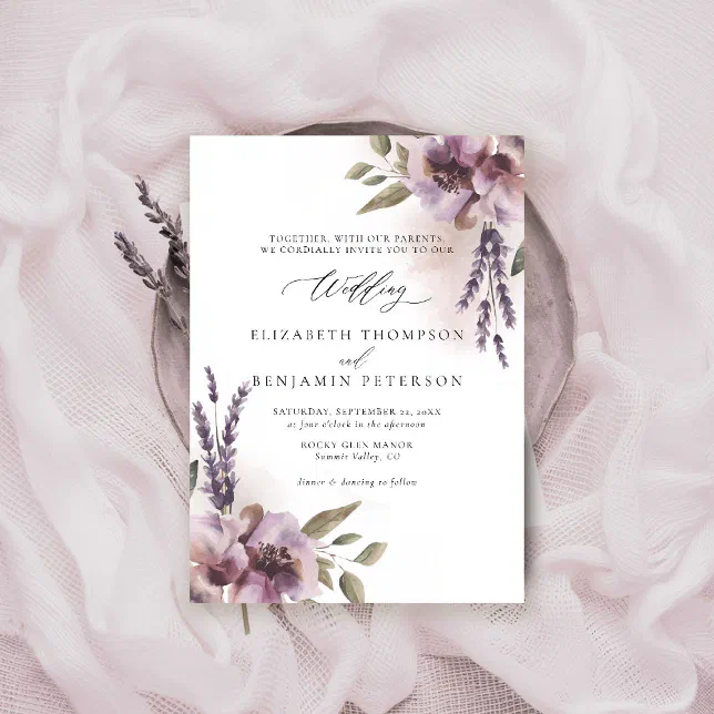 Rustic Lavender Purple Floral Chic Elegant Wedding Invitation | Zazzle
