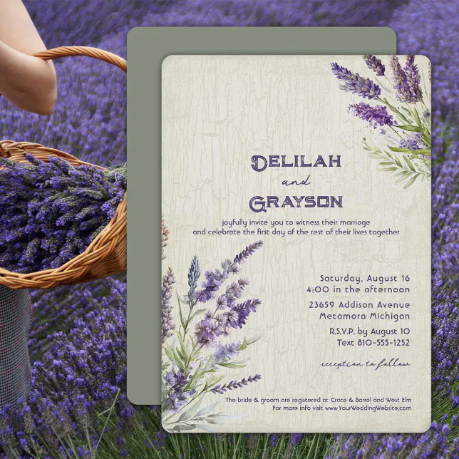 Rustic Lavender Purple Flowers Wedding Invitation | Zazzle