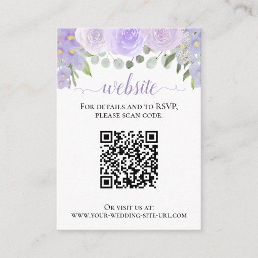 Rustic Lavender Roses Wedding Website QR Code Enclosure Card | Zazzle