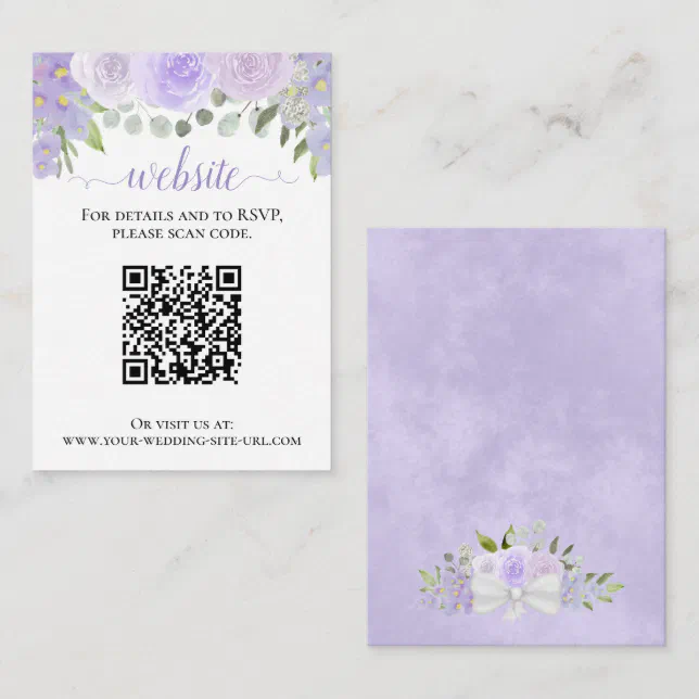 Rustic Lavender Roses Wedding Website QR Code Enclosure Card | Zazzle