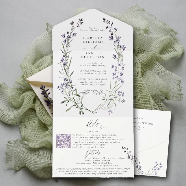 Rustic Lavender RSVP Details Modern Chic Wedding All In One Invitation ...