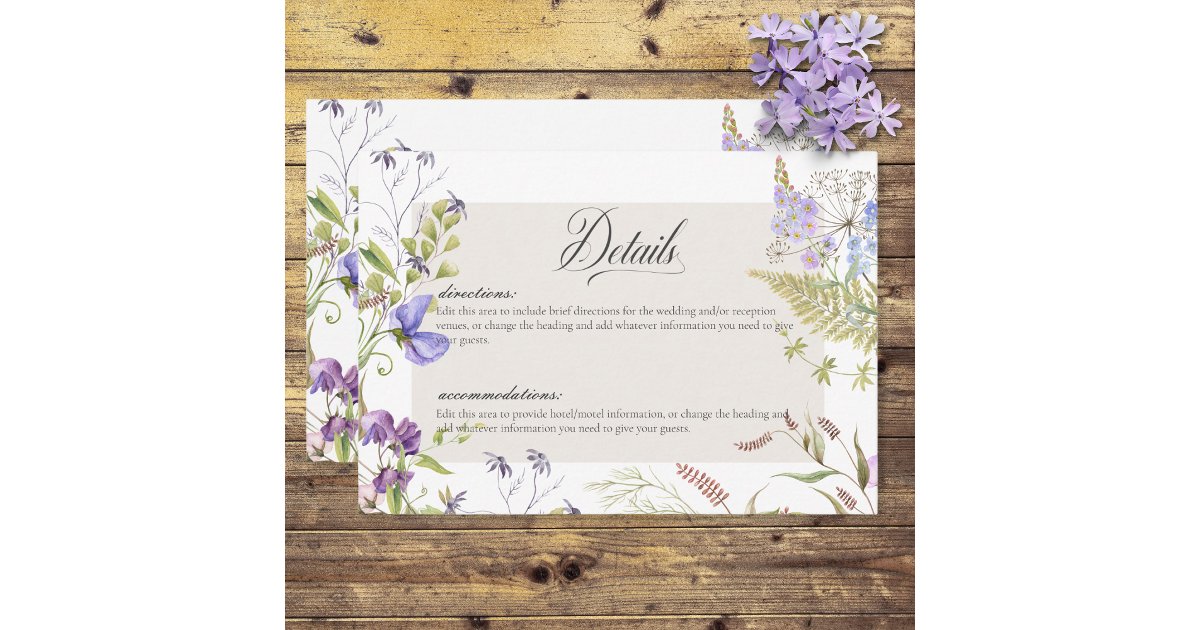 Rustic Lavender Sage Wildflowers White Details Enclosure Card | Zazzle