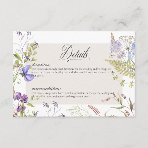 Rustic Lavender Sage Wildflowers White Details Enclosure Card | Zazzle
