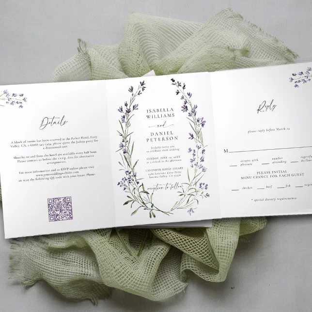 Rustic Lavender Simple Elegant All in One Wedding Tri-Fold Invitation ...