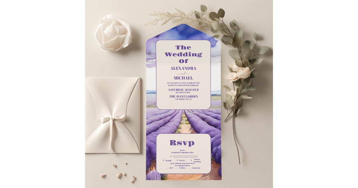Rustic Lavender Wedding All In One Invitation | Zazzle