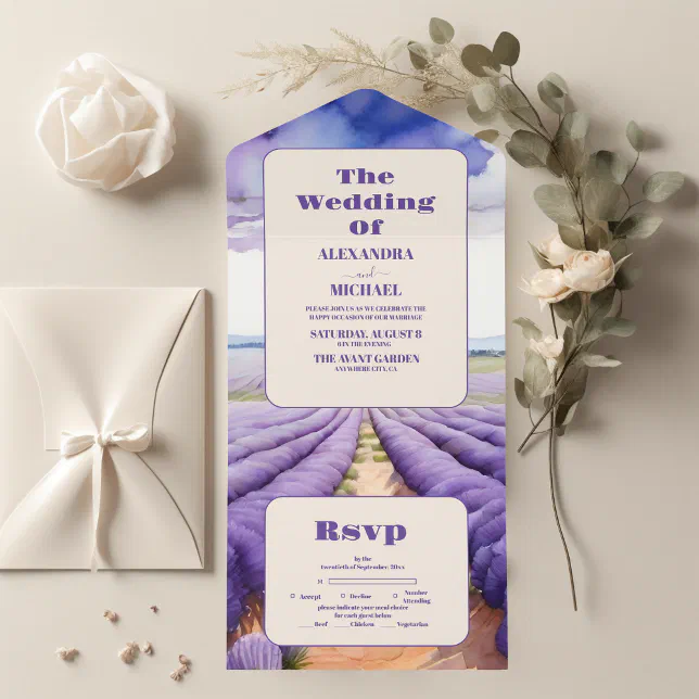Rustic Lavender Wedding All In One Invitation | Zazzle