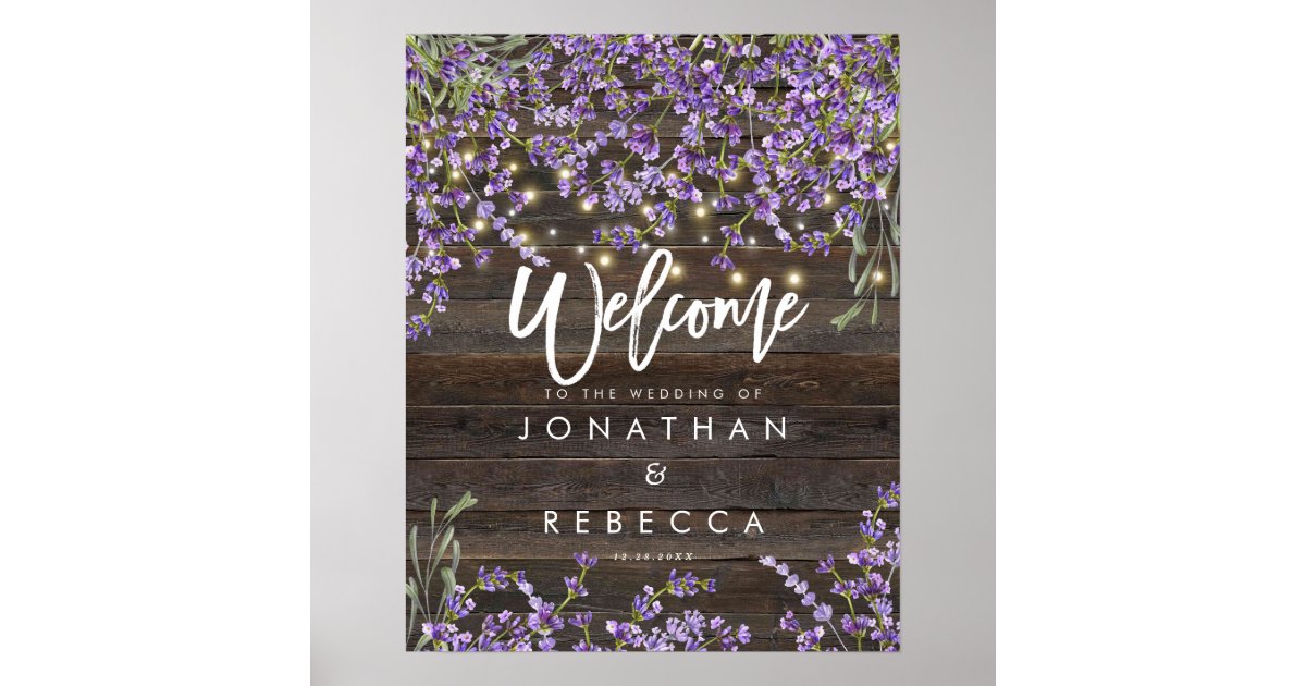 rustic lavender wedding welcome sign poster | Zazzle