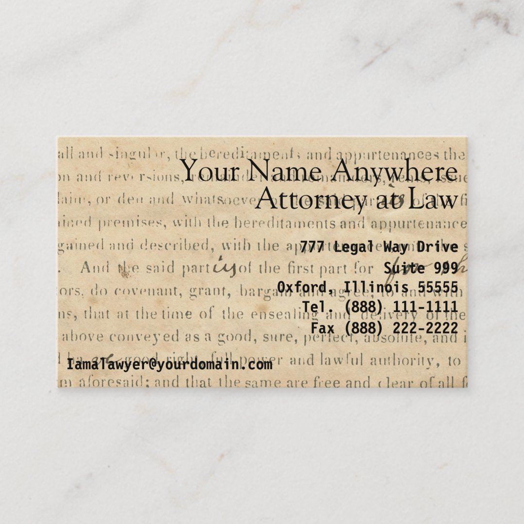 Rustic Lawyer Card 1860's Legal Document Ephemera | Zazzle