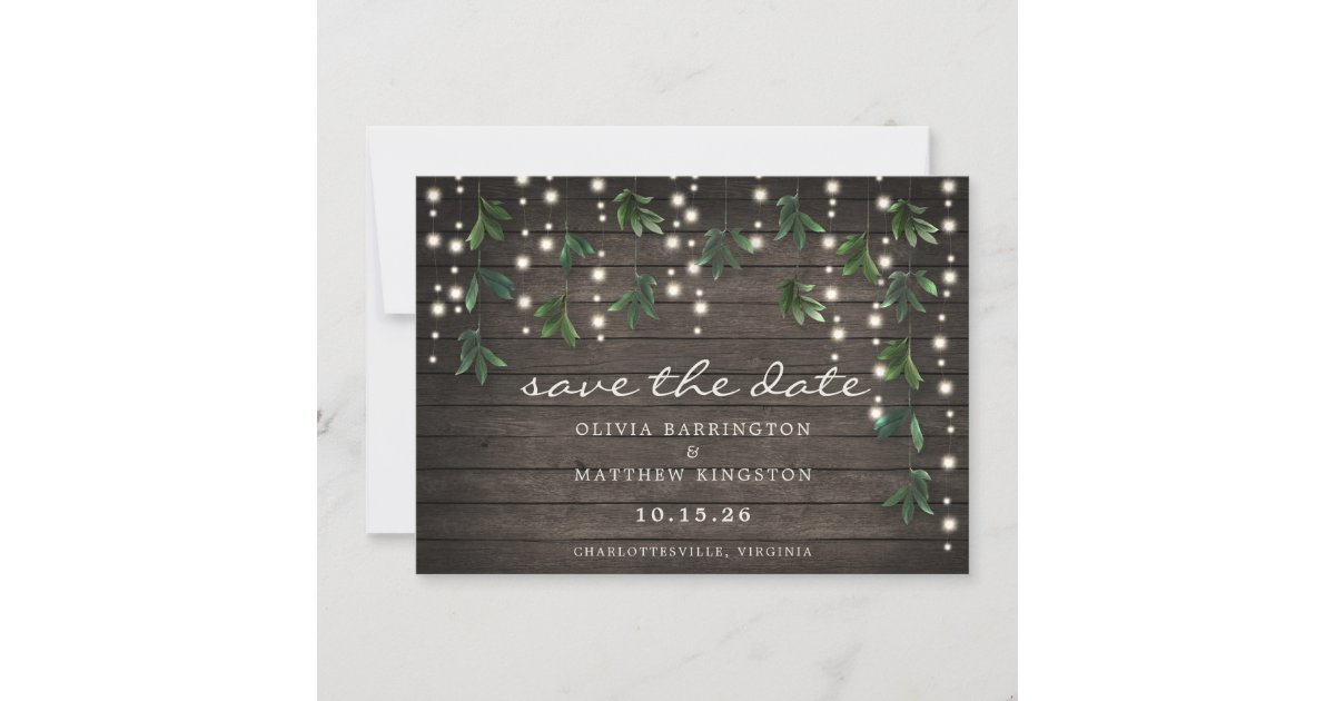 Rustic Leaf String Lights Photo Save the Date | Zazzle