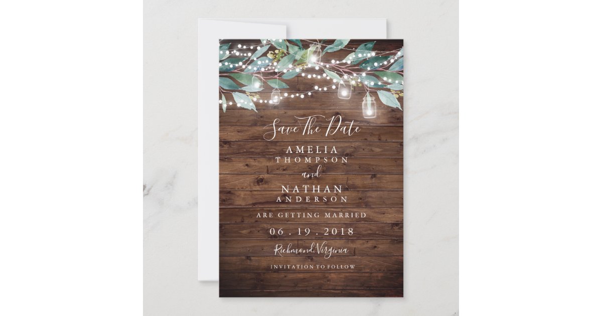 Rustic Leaf String Lights Save The Date | Zazzle