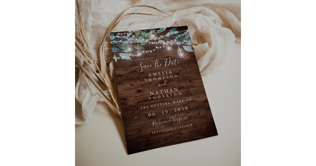 Rustic Leaf String Lights Save The Date | Zazzle