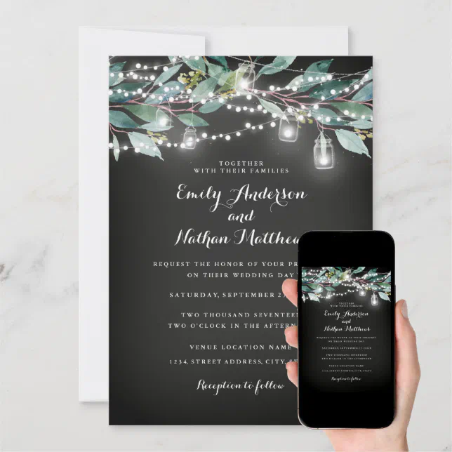 Rustic Leaf String lights Wedding Invitation | Zazzle