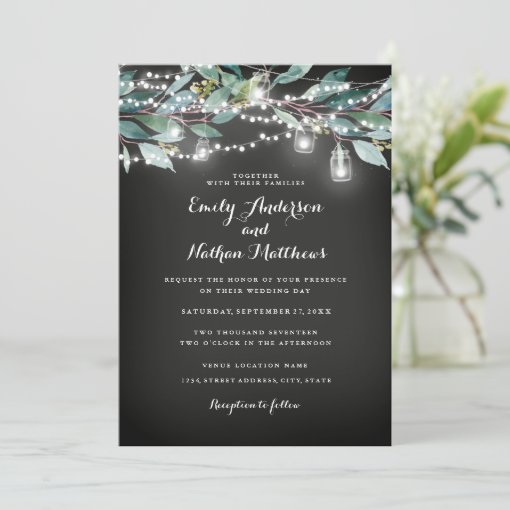 Rustic Leaf String lights Wedding Invitation | Zazzle