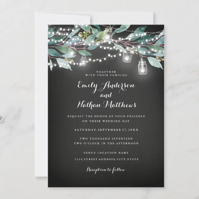Rustic Leaf String lights Wedding Invitation | Zazzle